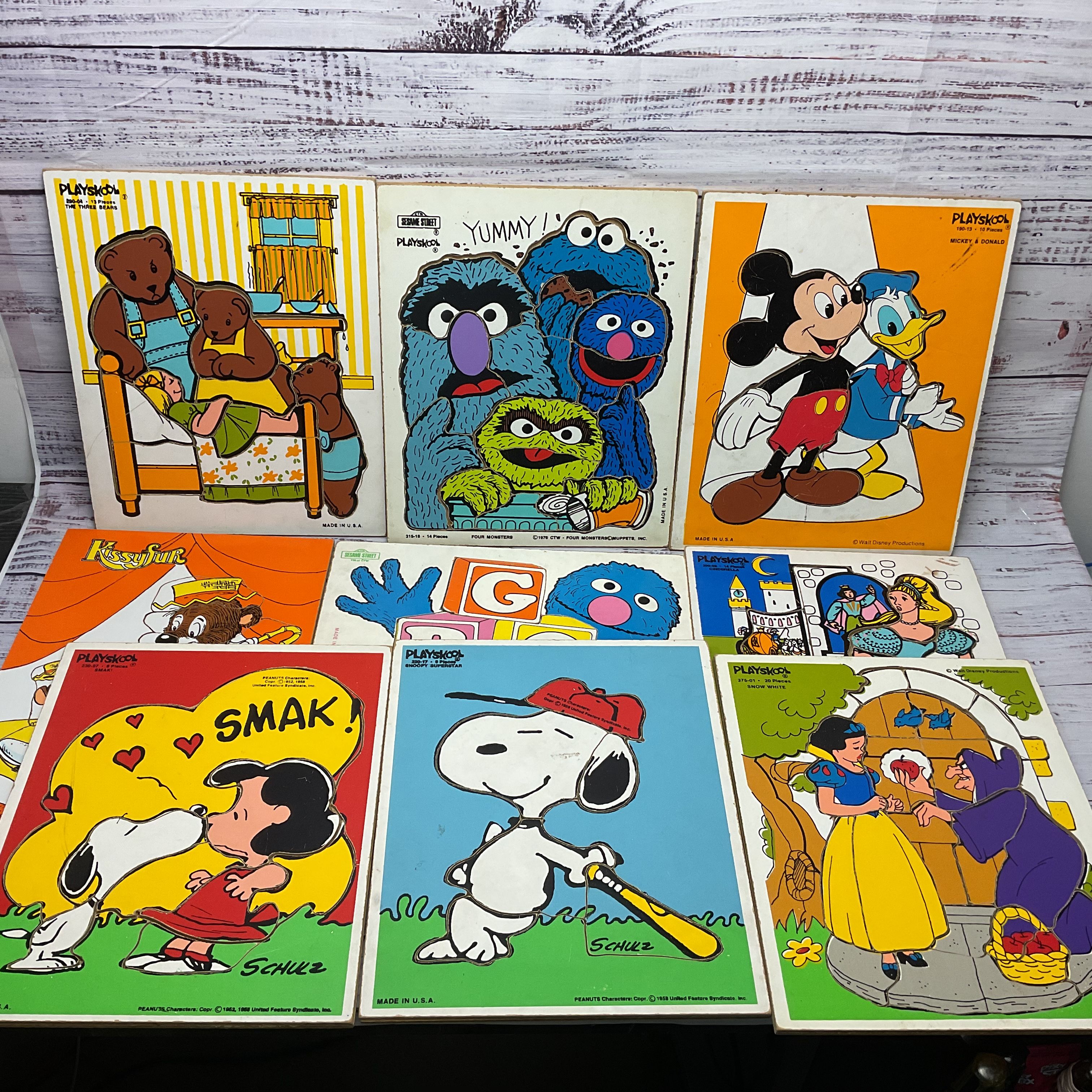 Playskool Wooden Puzzle Snoopy Disney Princess Sesame Street Lot of 9 ...
